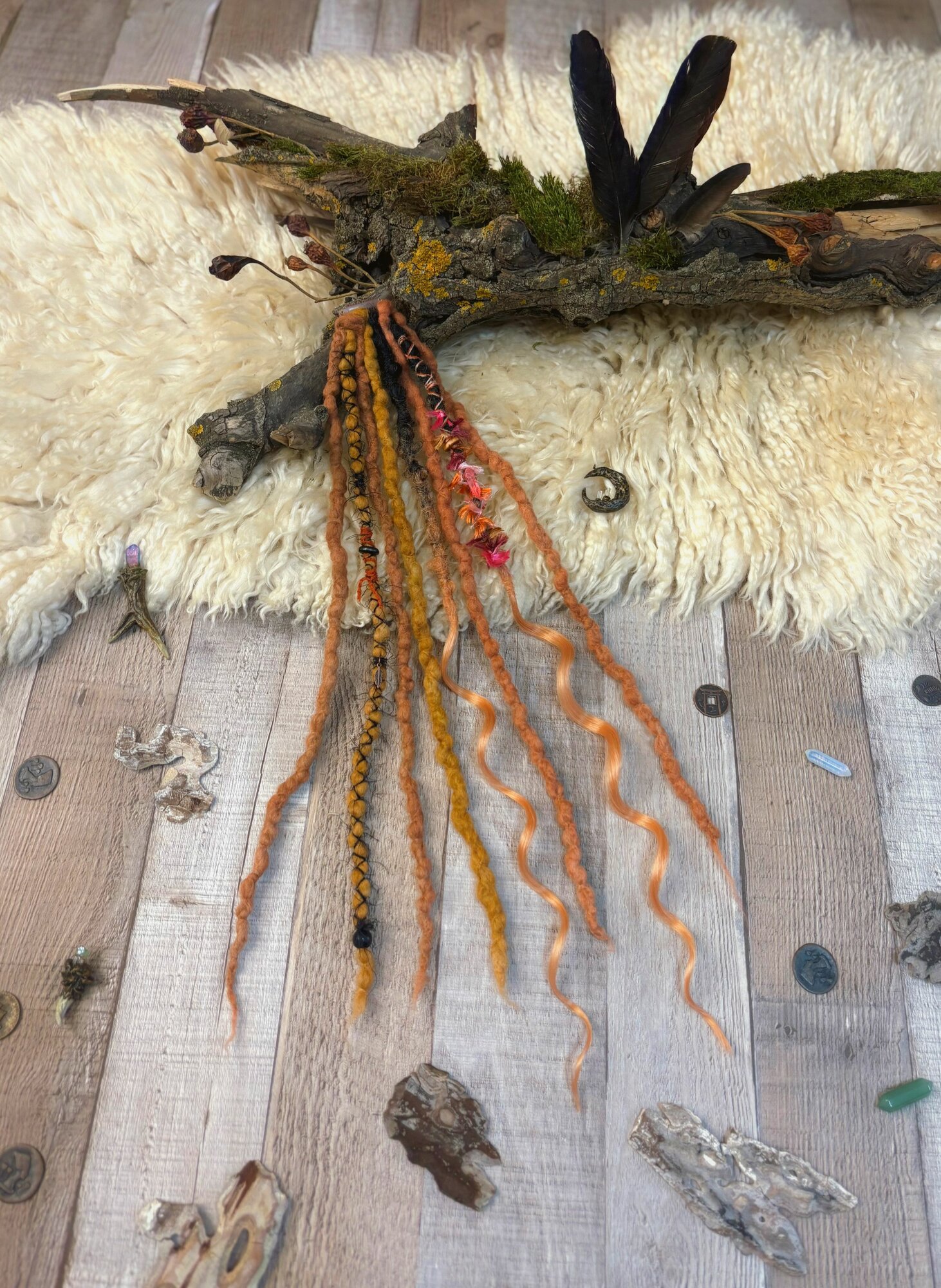 Дреды из натуральной шерсти мериноса и канекалона на заколке, ручная работа