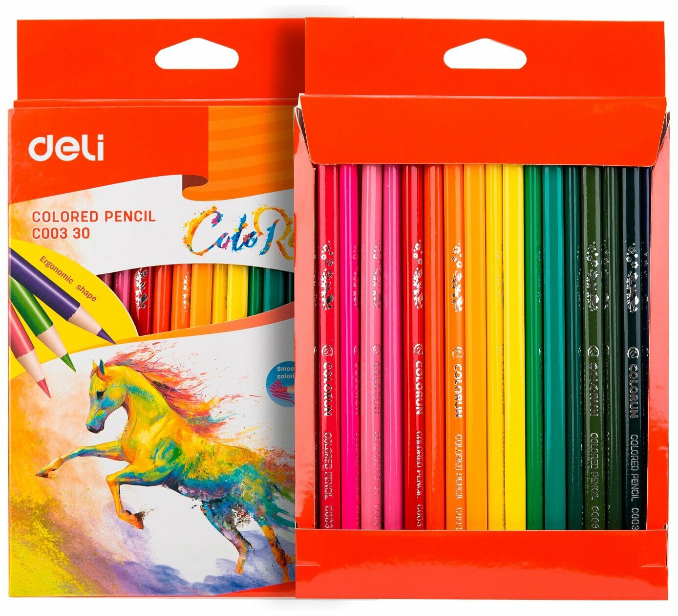 Карандаши цветные трехгранные 36 цветов Deli EC00330 ColoRun дерево тополь коробка/европодвес