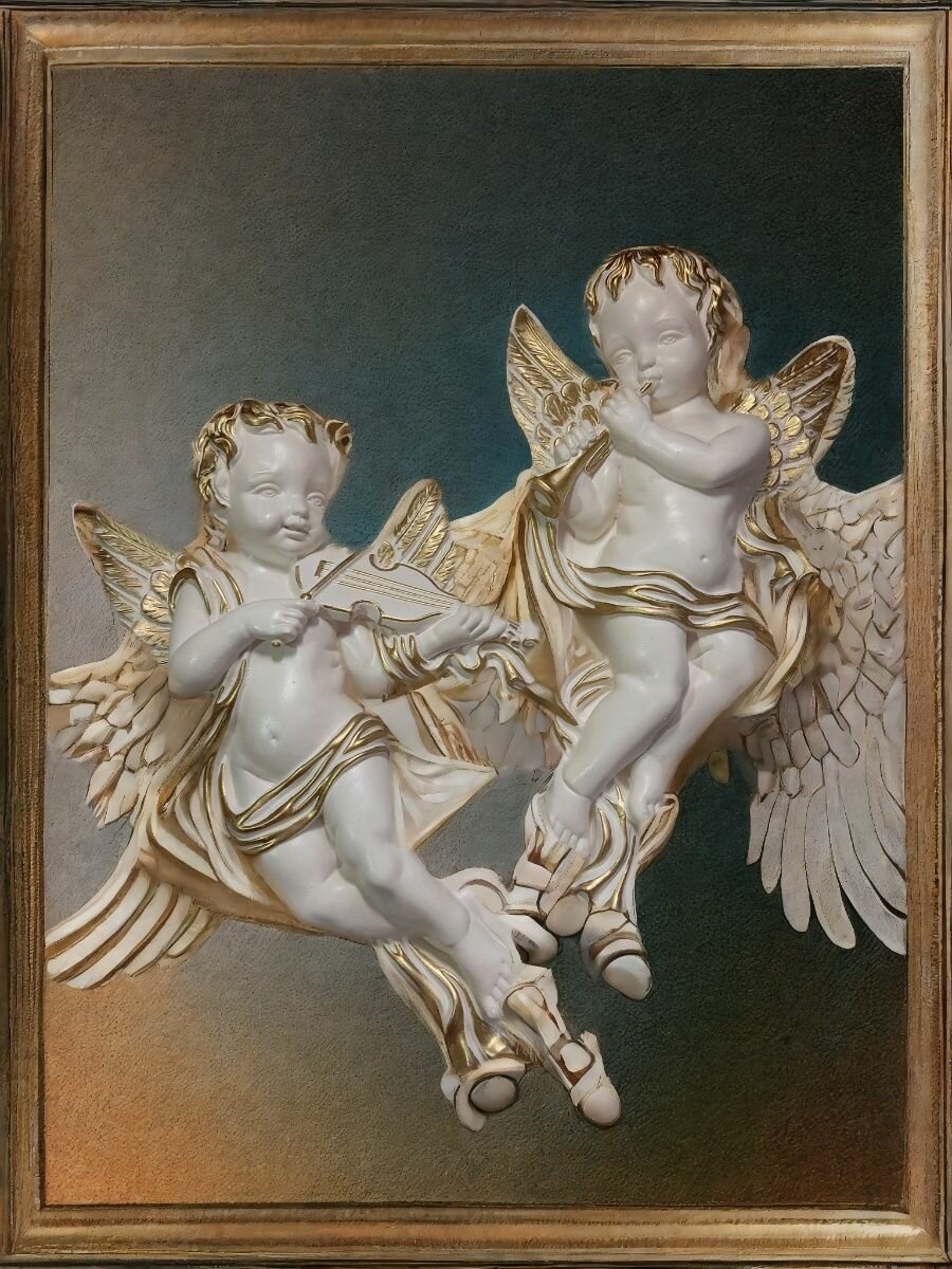 Два ангела на стену. Белые с обрамлением