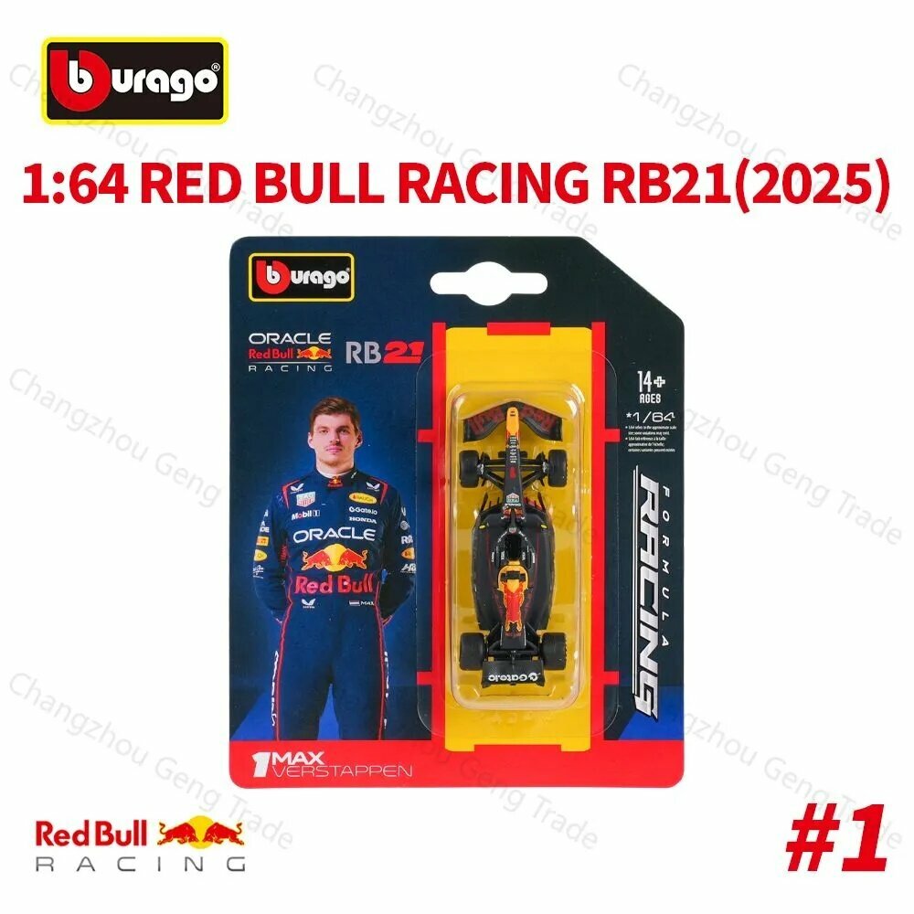 Bburago 1:64 Гран-при Бахрейна 2025 Red Bull RB21 Формульный болид Формулы-1, Литые под давлением автомобили, коллекционная модель гоночных игрушек