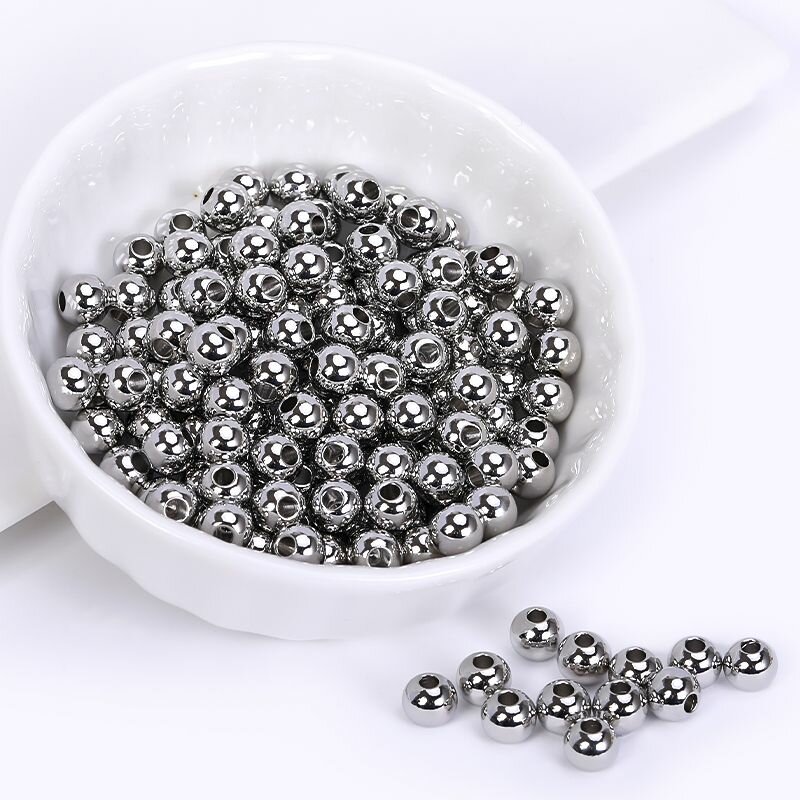 Круглые латунные бусины-спейсеры 2-6 мм, 100 шт, родий/серебро/позолота, разделители для бижутерии, браслетов и колец, набор металлических шариков для творчества