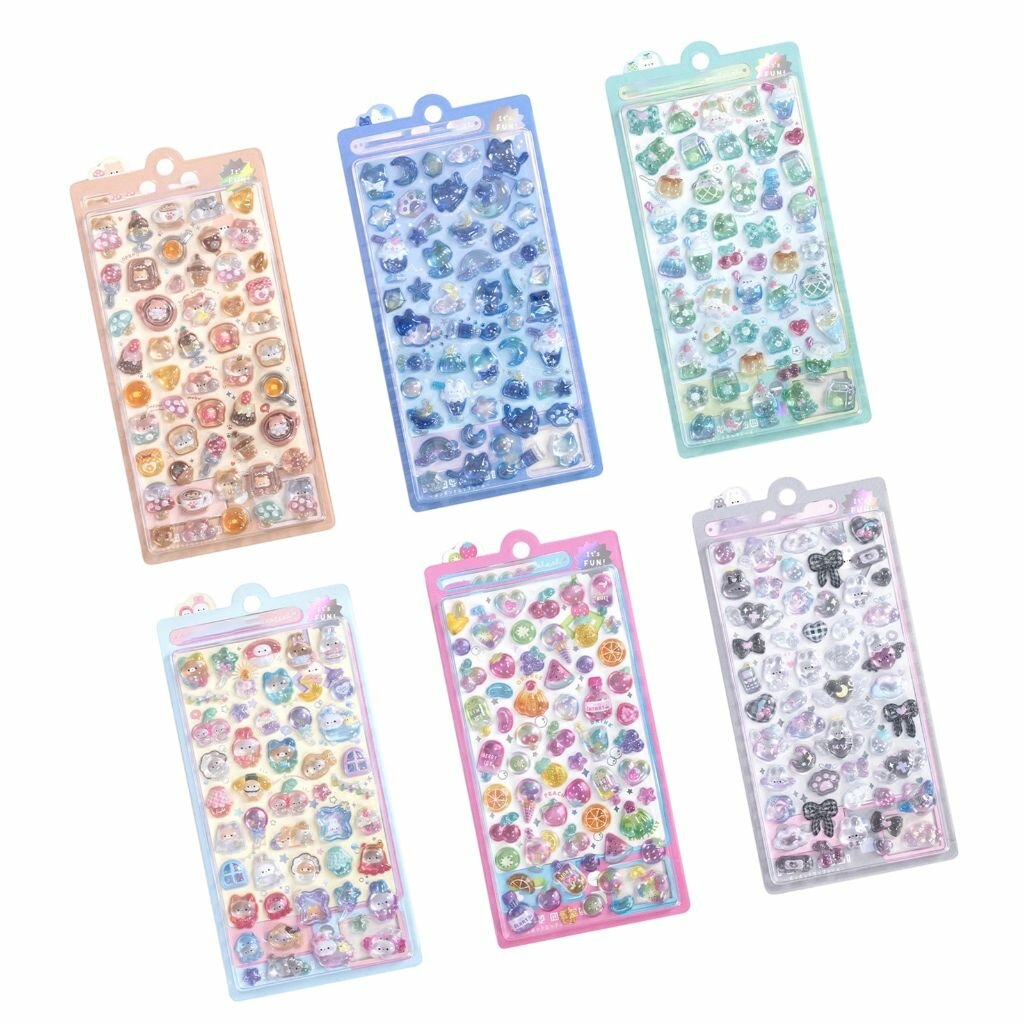 Милые кристальные наклейки с изображением медведей для детей (разный стиль) - BBW19 24 тиснёные животными (6 листов)