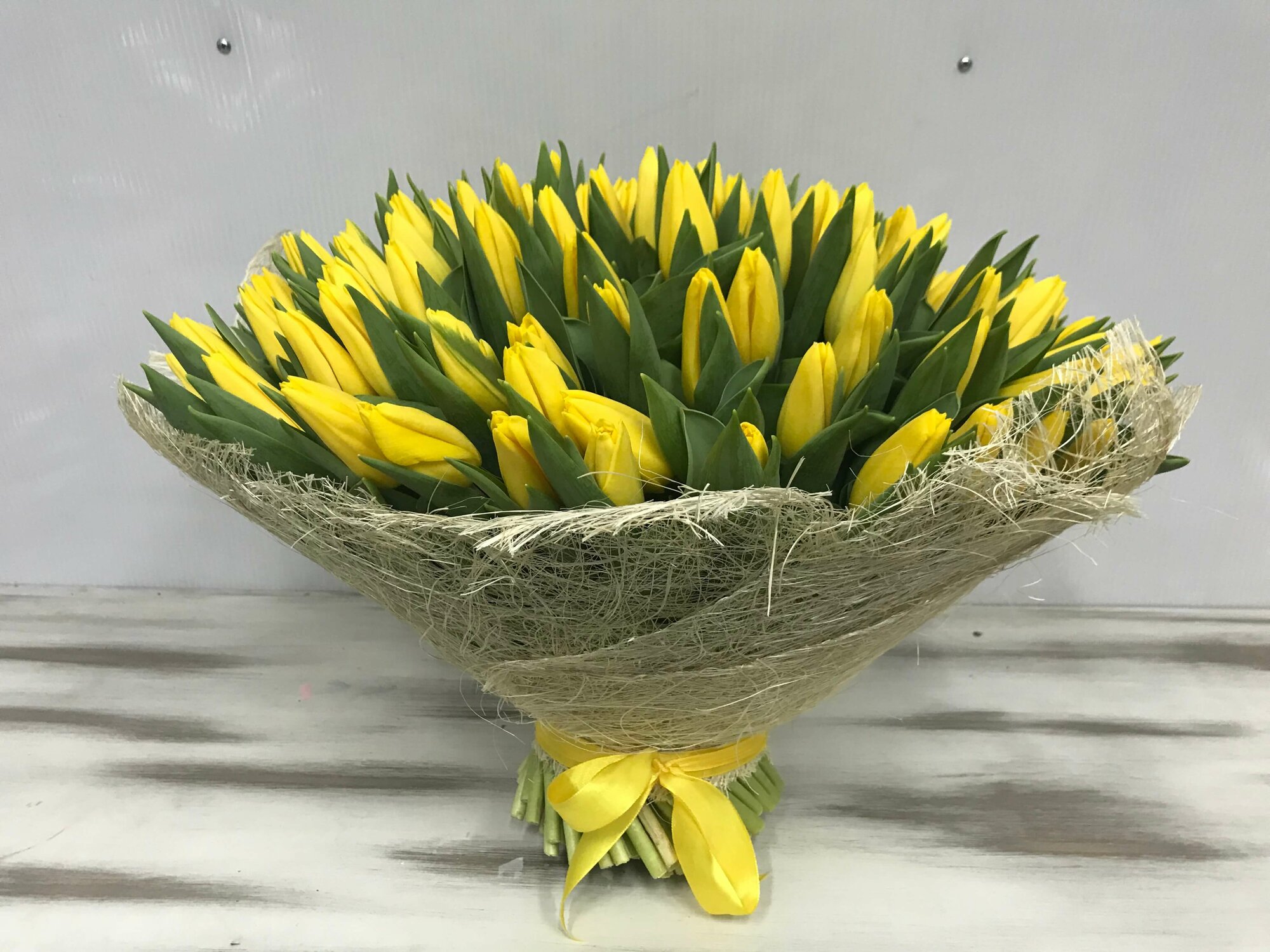 151 тюльпан / Букет из 151 желтого тюльпана в авторской упаковке