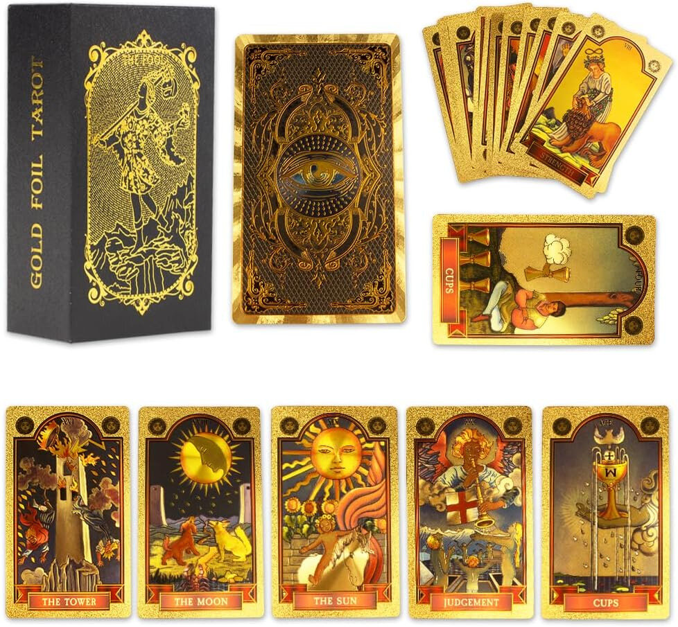 Лазерные звездные карты таро для начинающих, полный набор карт, материал PET, новые карты таро с золотым фолом