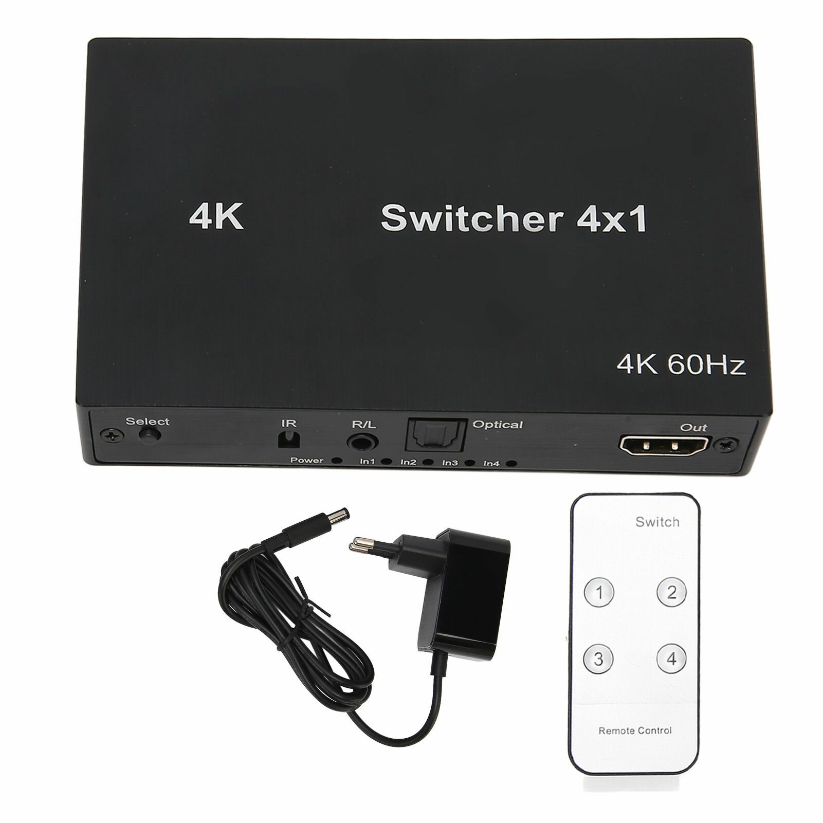 4K HDMI switch 4x1 с ИК-пультом, управление мышью