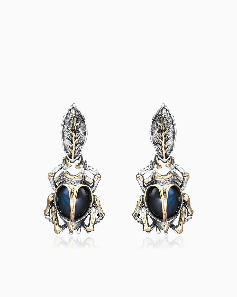 Серьги SARKISSIAN, серебро, 925 проба, чернение, золочение, лабрадорит
