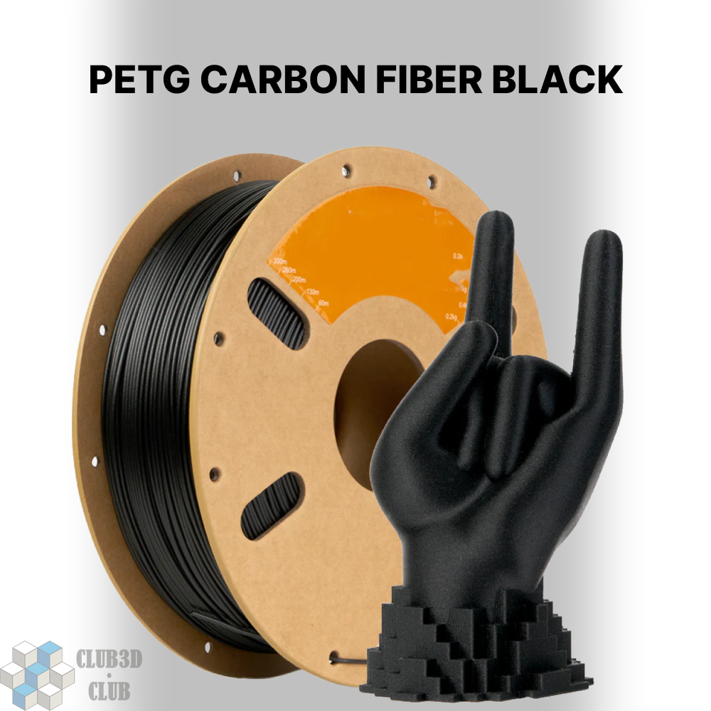 Carbon Fiber PETG пластик (Filament Пруток) CLUB3D PRO - Черный (Black) 1KG (1,75мм)