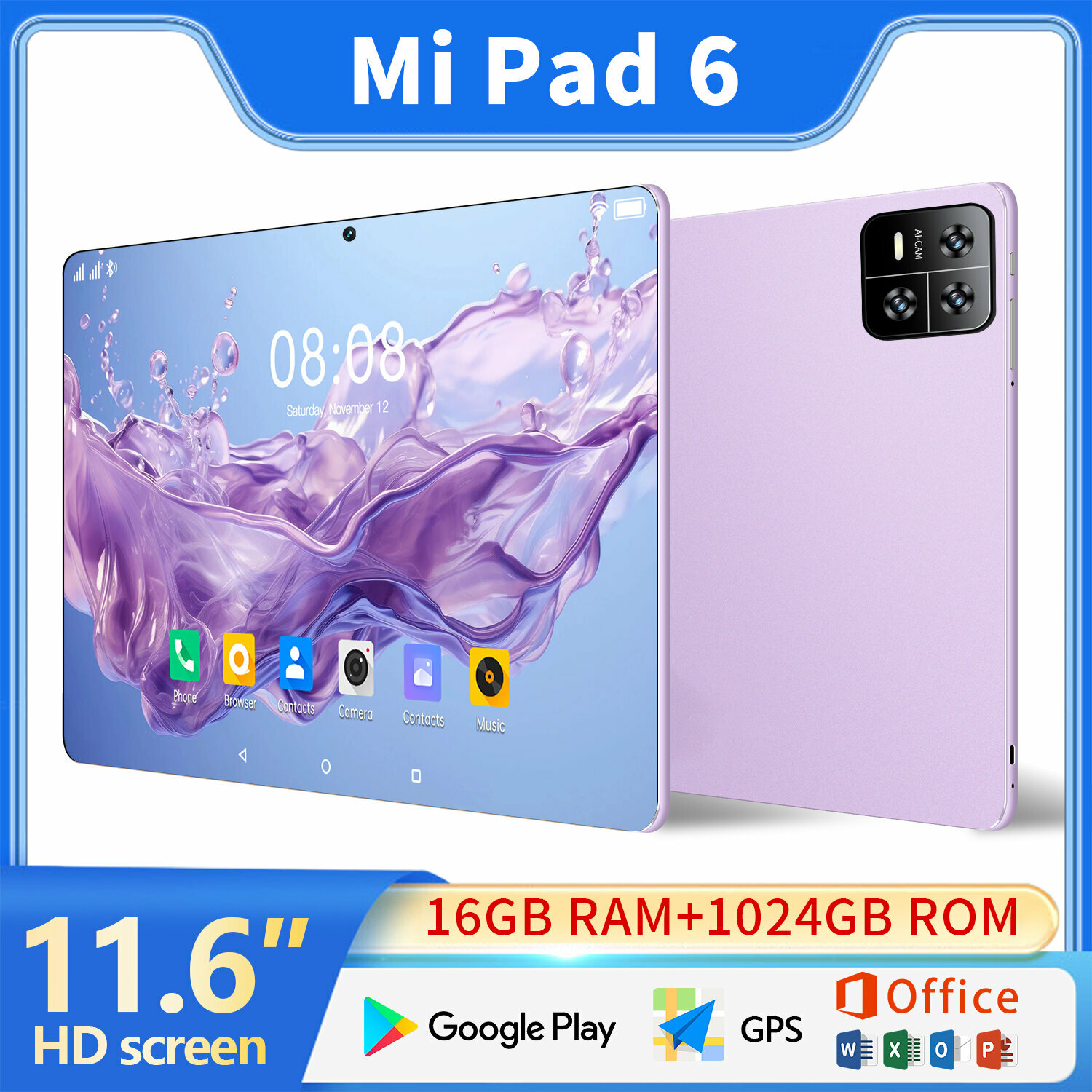 Планшет mi pad 6 с аккумулятором 8800 мач для видео и игр без частой подзарядки