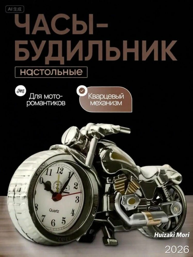 Настольные часы Huizaki Mori с кварцевым механизмом в виде мотоцикла для мото-романтиков 1 шт (Цвет товара: white; Ширина: 15 см; Высота: 15 см; Диаметр: 15 см)
