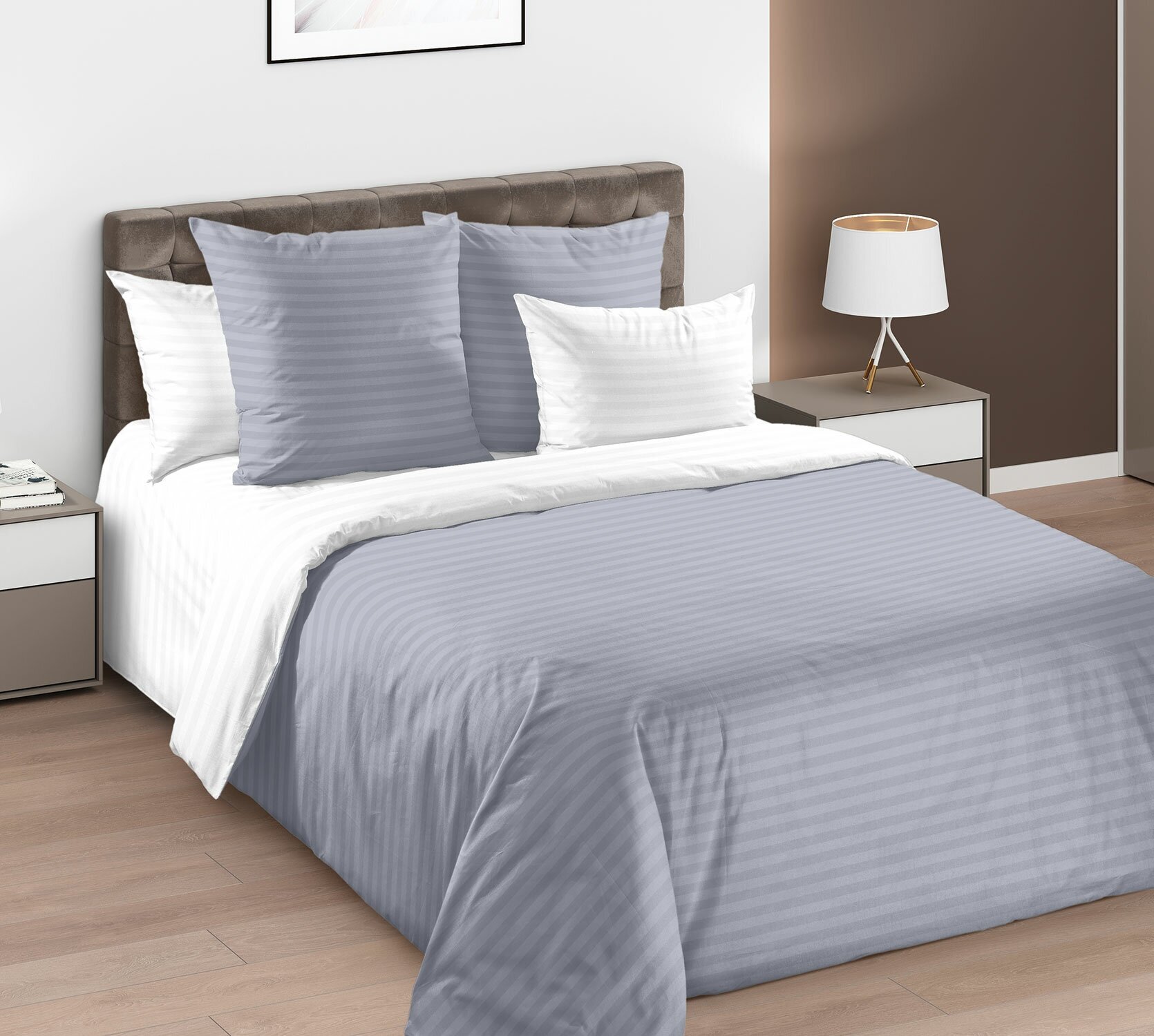 Постельное Белье Евростандарт Перкаль-Страйп «Неаполь графит 7250ЕН»