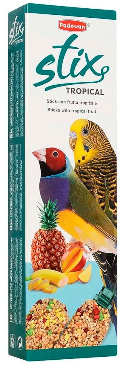 PADOVAN STIX TROPICAL COCORITE палочки лакомство для волнистых попугаев и экзотических птиц с тропическими фруктами 2 х 40 гр (1 шт)