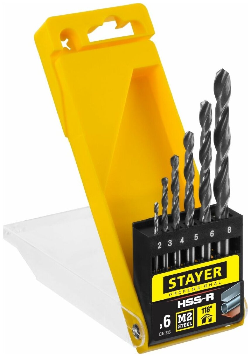 STAYER PROFI 6шт(2-8мм), Набор сверл по металлу, быстрорежущая сталь М2(S6-5-2), класс В, , Серия Professional (29602-H6_z01)