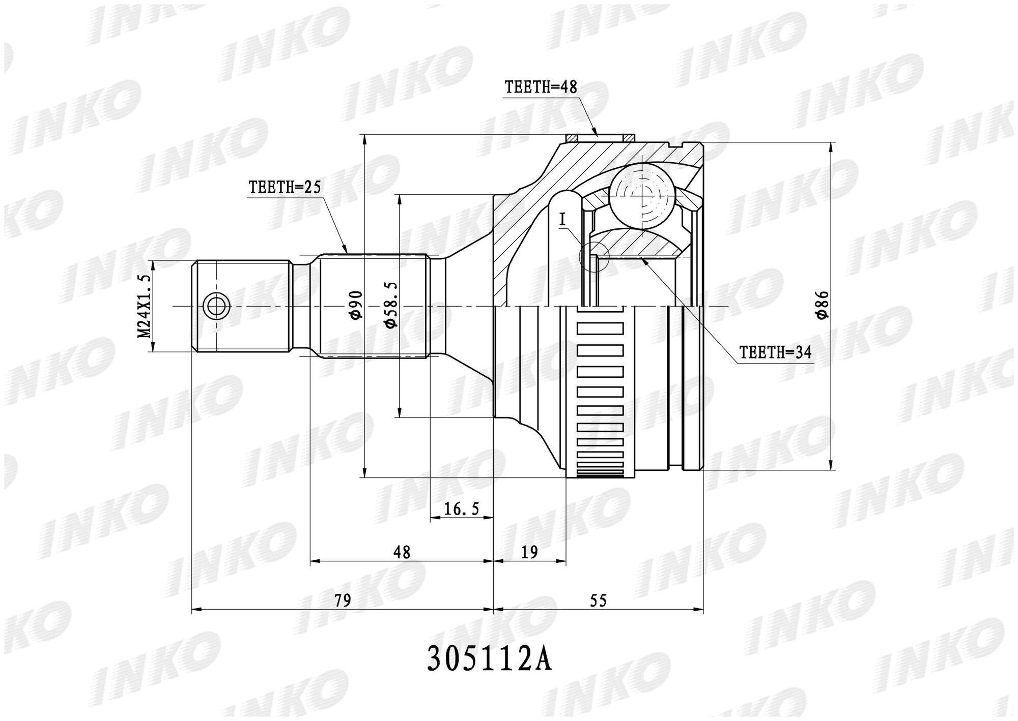 ШРУС внешний 25 34 ABS 48 перед прав лев INKO 305112A