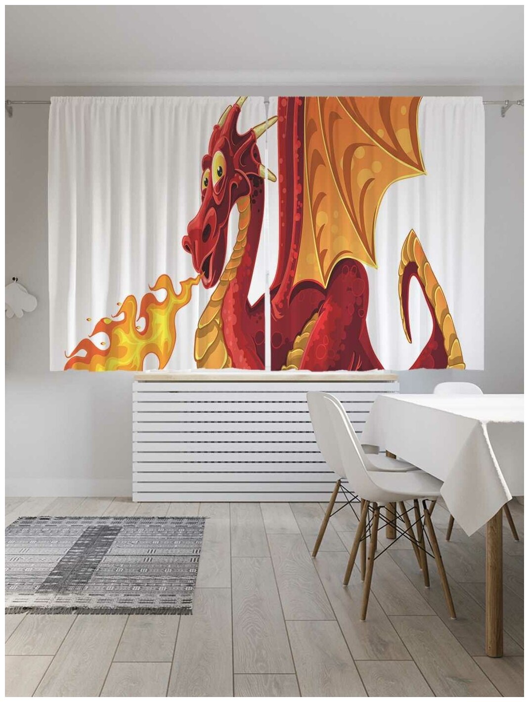 Фотошторы короткие "Огонь дракона", 2 полотна шириной по 145 см, высота 180 см, JoyArty