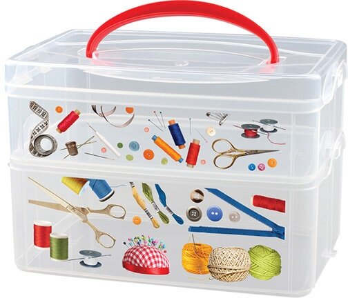 Бытпласт Multi Box 2 л + 3 л с ручкой, декор шитье, пластик, коробка для хранения вещей