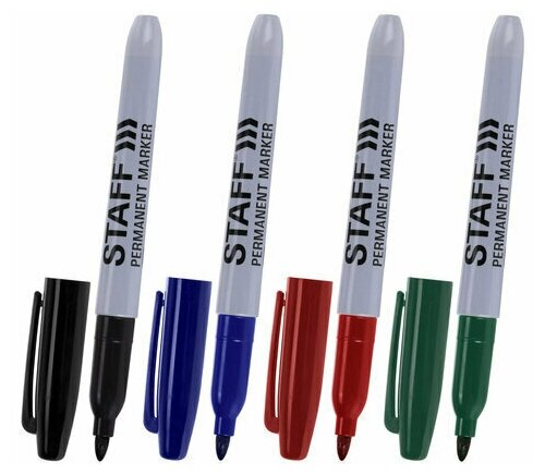 12 шт, Маркеры перманентные STAFF EVERYDAY PM-233, набор 4 цвета, круглый наконечник 2,5 мм, 151237