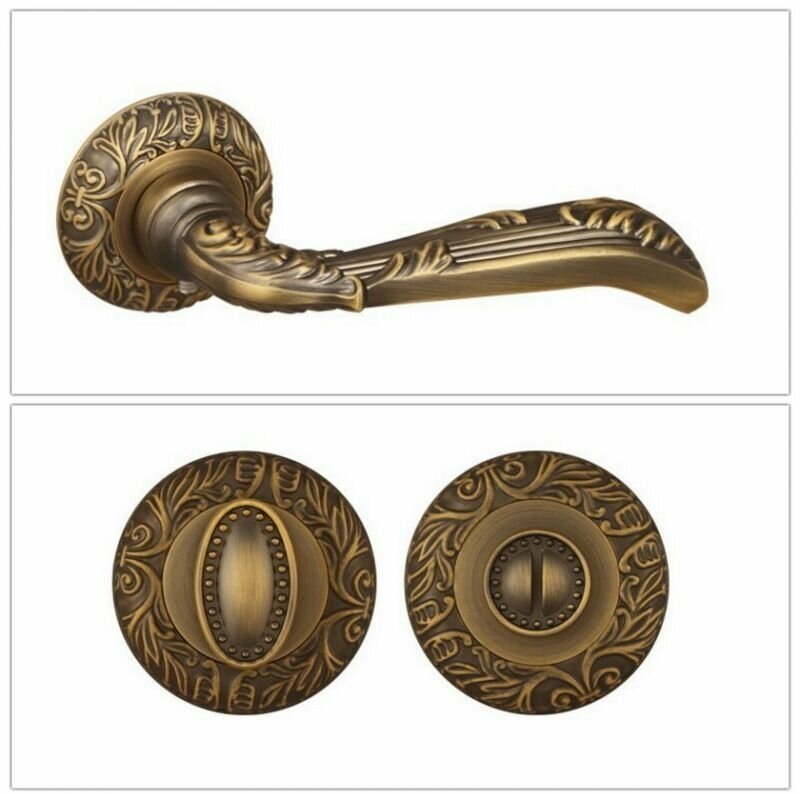 Ручка дверная межкомнатная Fuaro BOHEMIA_SM_AB-7_W, матовая бронза (ручка + завертка WC)