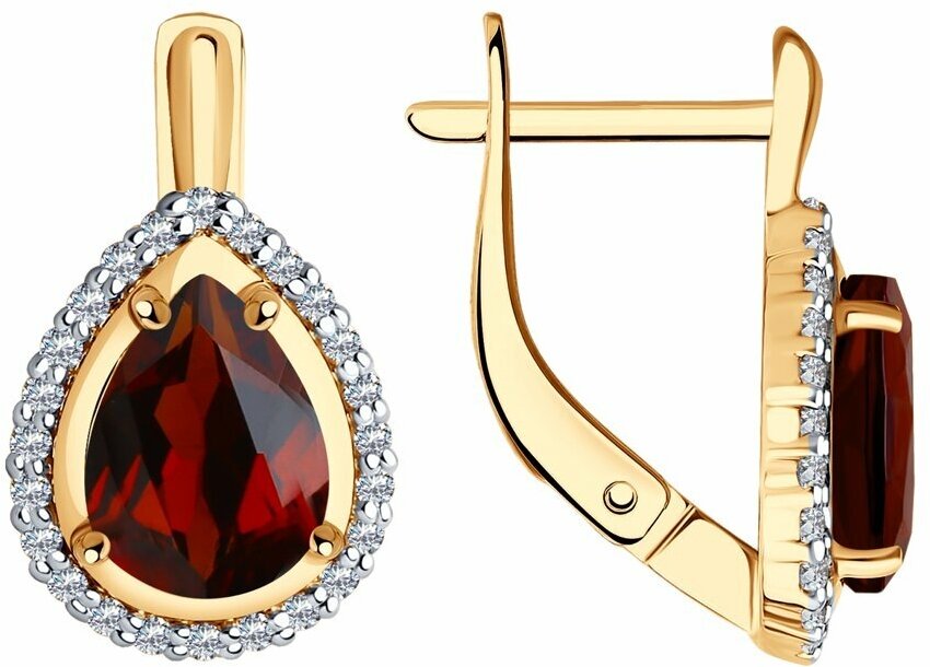 Серьги, красное золото, 585 проба, родирование, гранат