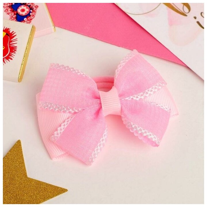 Резинка для волос бант «Маруся», клеточка, 8.5 см, розовая