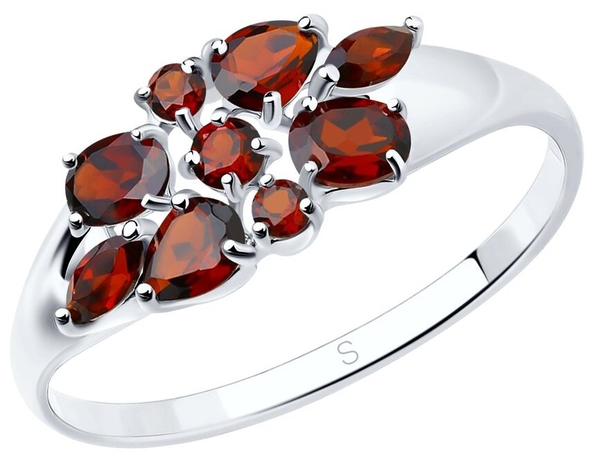 Кольцо, серебро, 925 проба, родирование, гранат