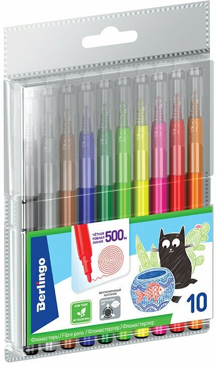 Фломастеры Berlingo "Жил-был кот", 10цв, смываемые, блистер, 231622