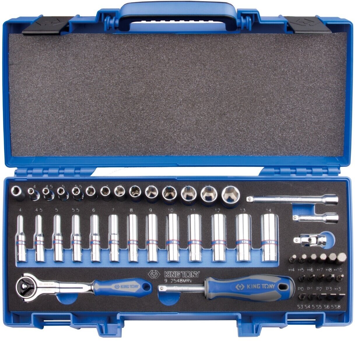 Набор торцевых головок с принадлежностями 1/4", шестигранные, 4-14 мм, 48 предметов KING TONY 2548MRV