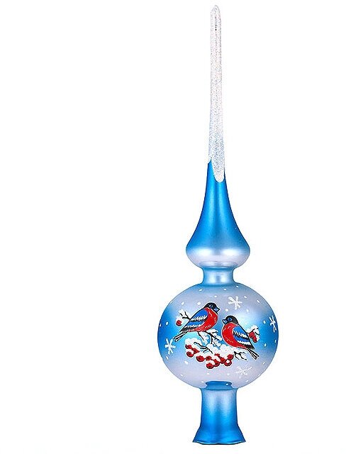 Верхушка Снегири 28 см, стекло, Фабрика Елочка, С1538