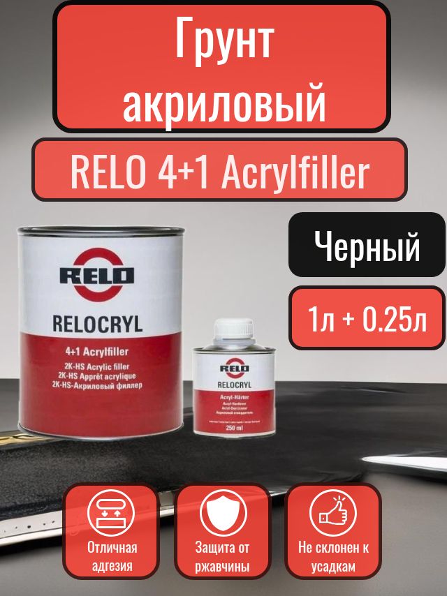 Грунт RELO HS Relocryl 4+1 наполнитель 1л. Черный + отв. Н5 0.25л.