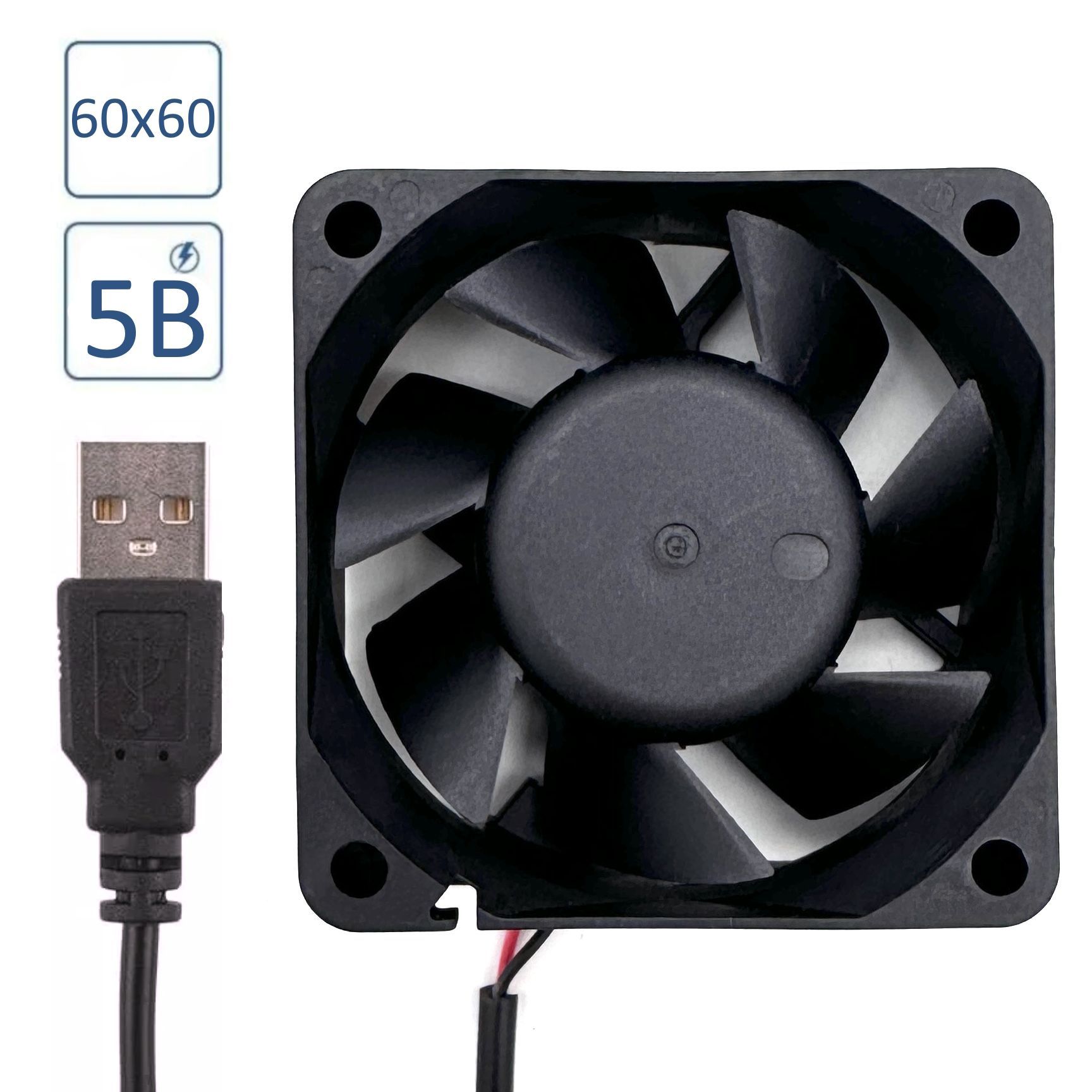 Вентилятор охлаждения, кулер 60x60x25, 5В DC, питание разъем USB, RQD6025 MS