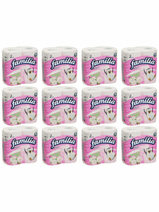 Familia Plus Туалетная бумага Весенний цвет двухслойная, 4 шт/уп, 12 уп/