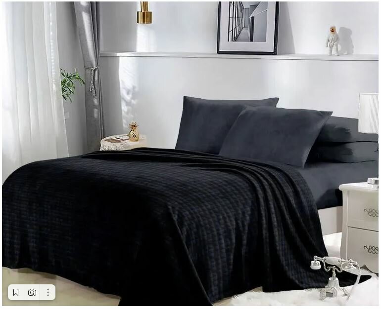 Плед кубик 200 на 220 см, покрывало на кровать диван, мягкий плед накидка - черный, плед на кровать, плед на диван