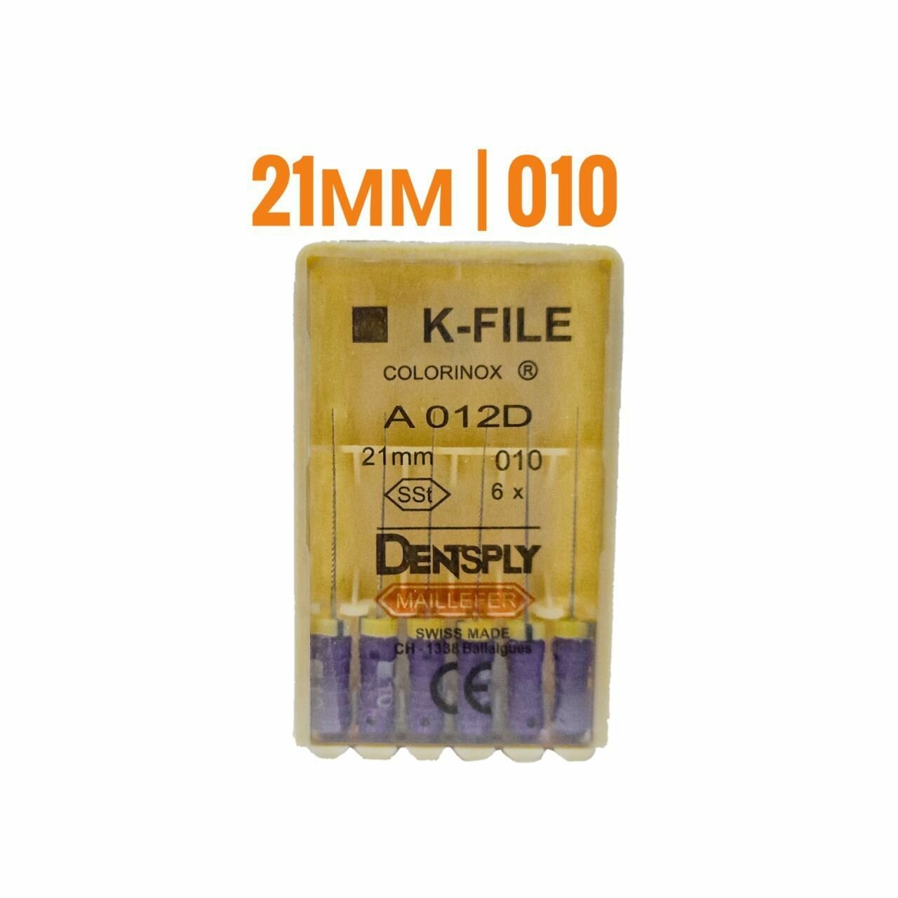К-файлы Колоринокс/K-File Colorinox, Dentsply Maillefer,№010 21мм 6шт-каналорасширитель ручной. от Dentalrus