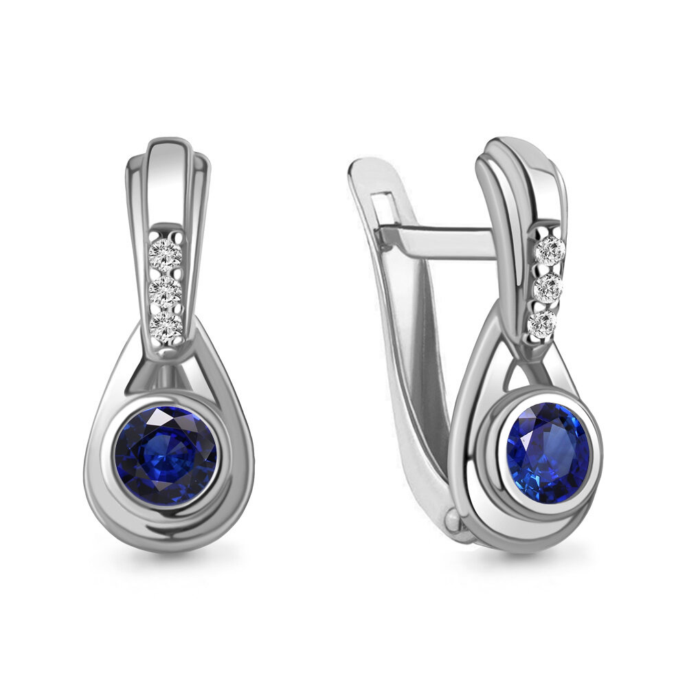 Серьги, серебро, 925 проба, родирование, фианит, сапфир синтетический