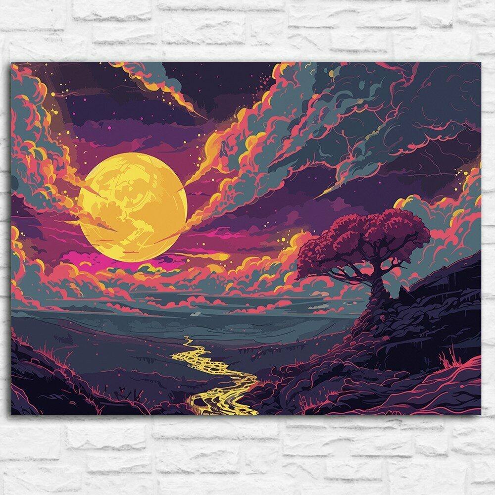 Картина по номерам на холсте космос природа (луна, рассвет, закат, солнце, звёзды) - 15639 Г 30x40