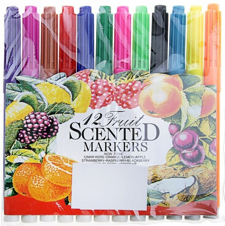 Фломастеры для детей Calligrata "Фрукты" 12 цветов, набор маркеров для рисования и детского творчества, вентилируемый колпачок