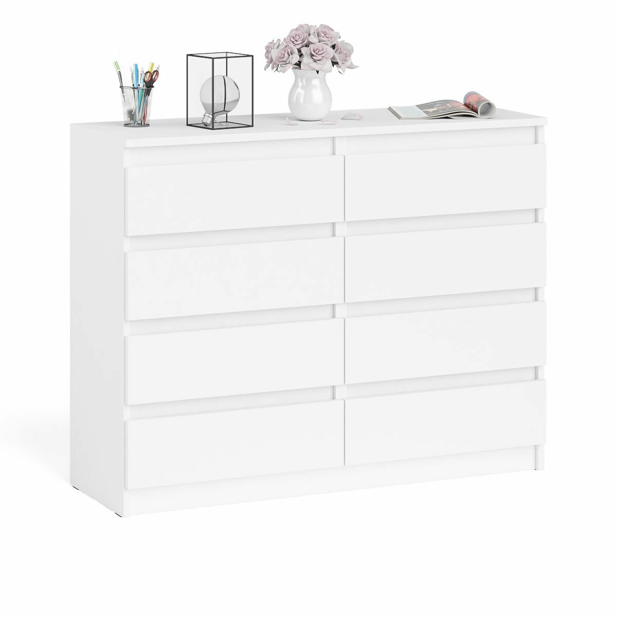 Комод для одежды большой Мори МК1200.8 с 8 ящиками, 120 см, комод белый в спальню и гостиную