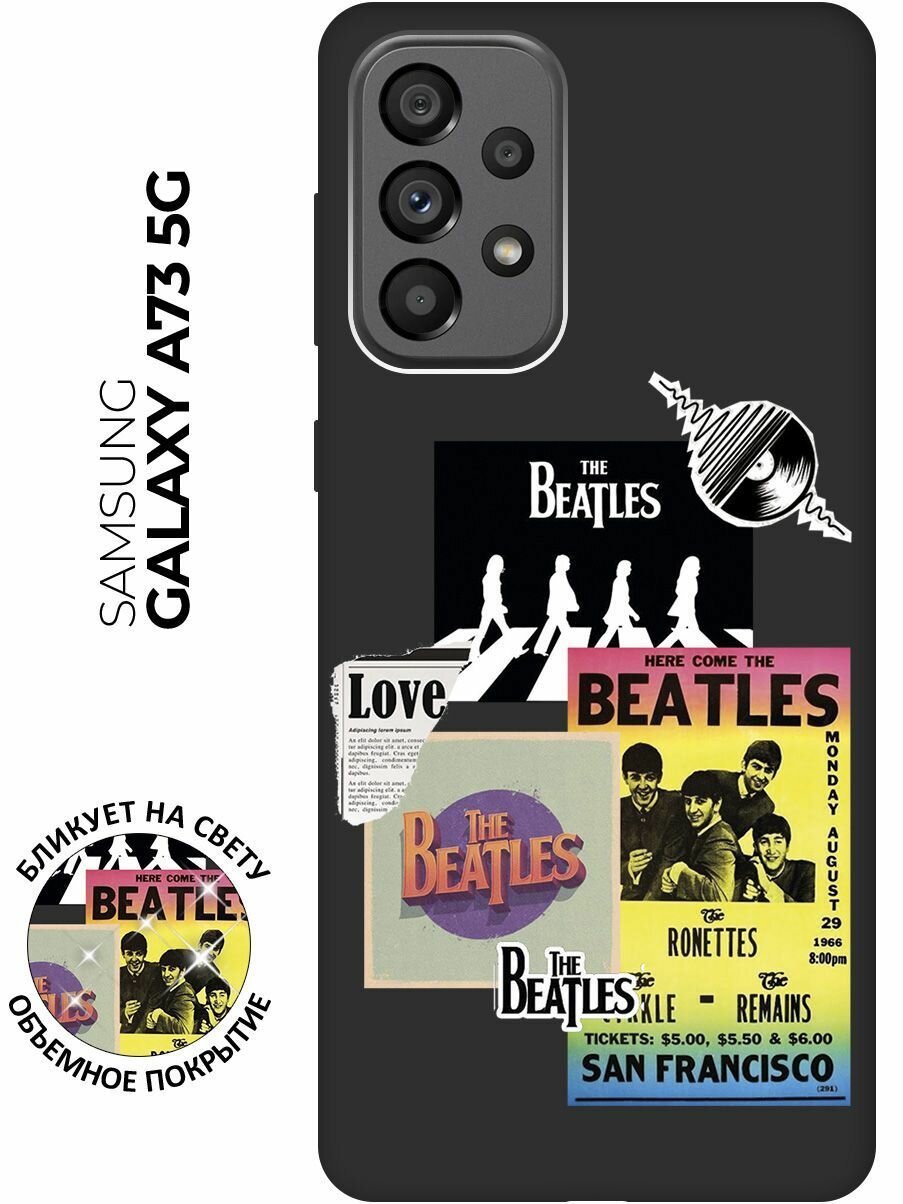 Матовый чехол Beatles Stickers для Samsung Galaxy A73 5G / Самсунг А73 5Г с 3D эффектом черный