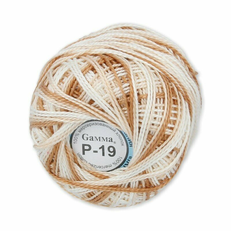 Пряжа Gamma Ирис меланж 100% хлопок 10 шт. х 10 г Р-19 бежевый-белый