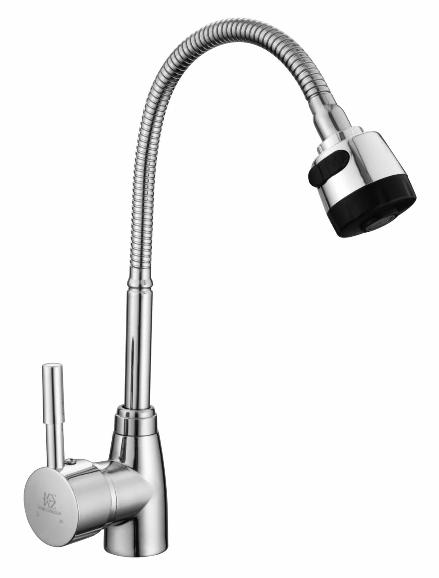 Смеситель для кухни с гибким гусаком и двухрежимным аэратором, хромированный