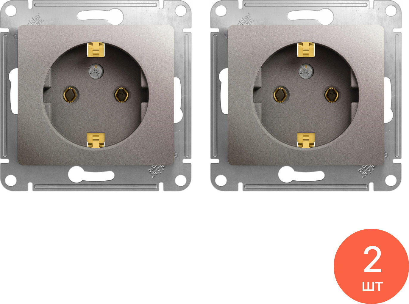 Розетка силовая штепсельная Systeme Electric / Систем Электрик Glossa, 16А 250В IP20 платина с заземляющим контактом GSL001243 / электрооборудование (комплект из 2 шт)