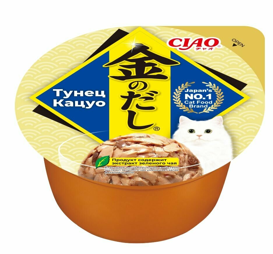 INABA Влажный корм для кошек Kinnodashi cup Тунец Кацуо конс. 70г*6 шт.( 420гр.)