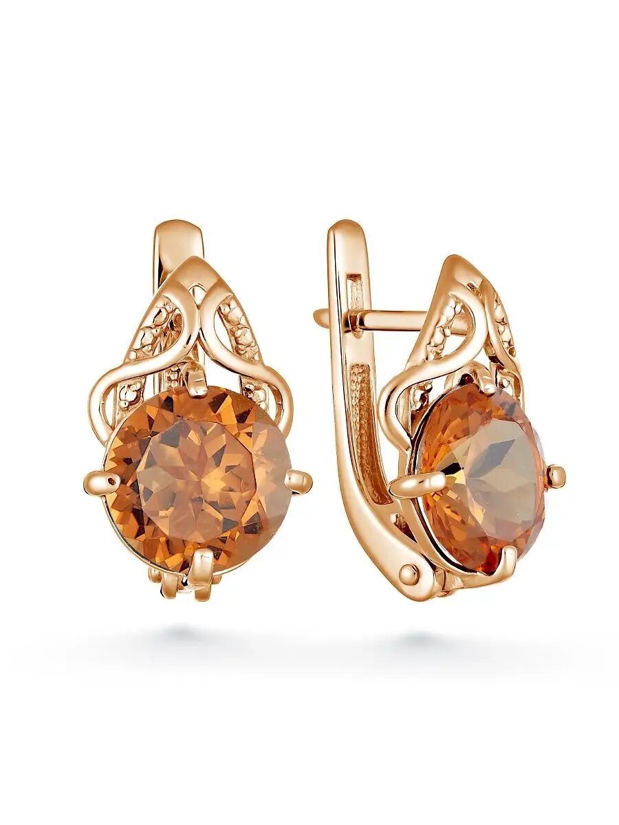 Серьги, красное золото, 585 проба, султанит синтетический, бриллиант