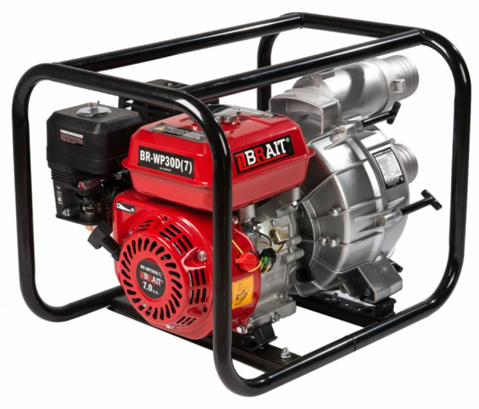 Мотопомпа BRAIT BR-WP-30D(7)1300л/мин, 7л/с, всас. 8м, напор 30м, вх/вых 3"/80мм)