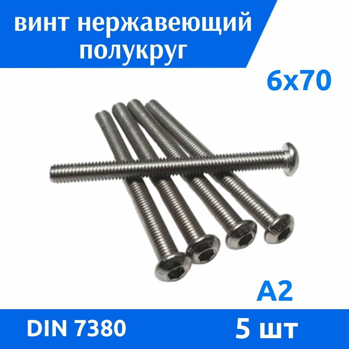 Винт DIN 7380 М 6х70 А2, 5 шт