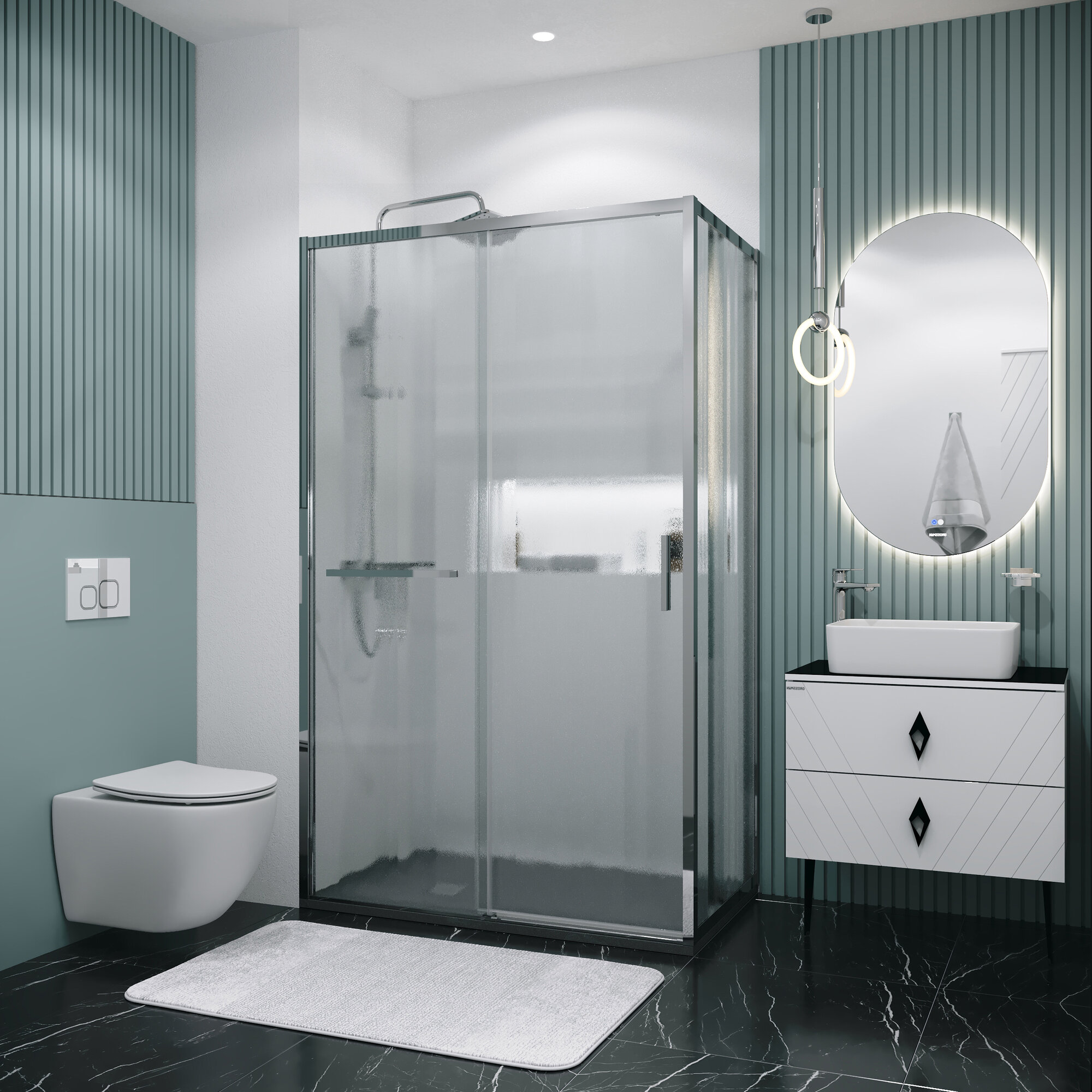 Душевое ограждение Grossman Style 120. K33.05.1310.10.02 (130х100х195) раздвижная(левая), хром, стекло шиншилла,2 места