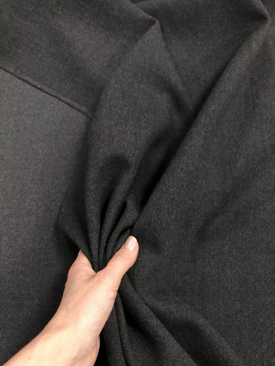 Ткань Креп плательно-костюмный, шерсть двойная, тёмно-серая, Италия