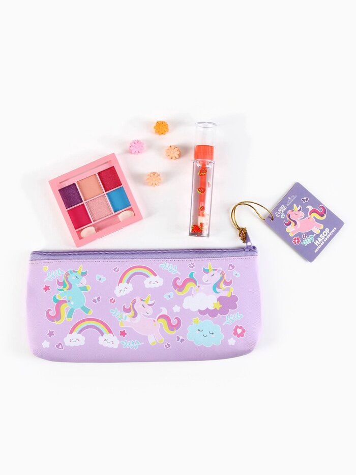 Косметика детская «Спелая клубничка» для девочек: тени 6 цветов, блеск прозрачный 10 г