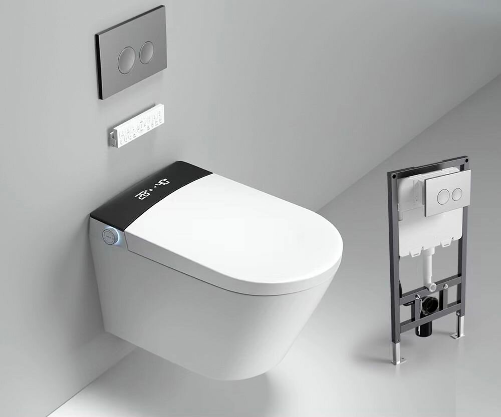 Электронный унитаз-биде подвесной c инсталляцией TIMO ТЕ-751B (580*380*420) (T3) Plate Chrome