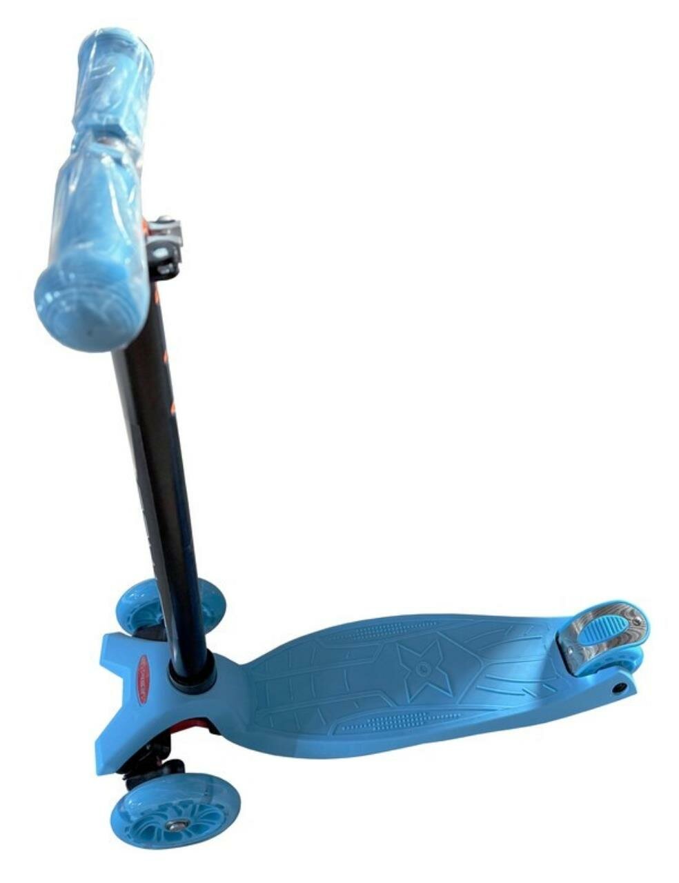 Самокат четырехколесный колеса PU со светом, размер самоката: 58x23x90 см, цвет: голубой