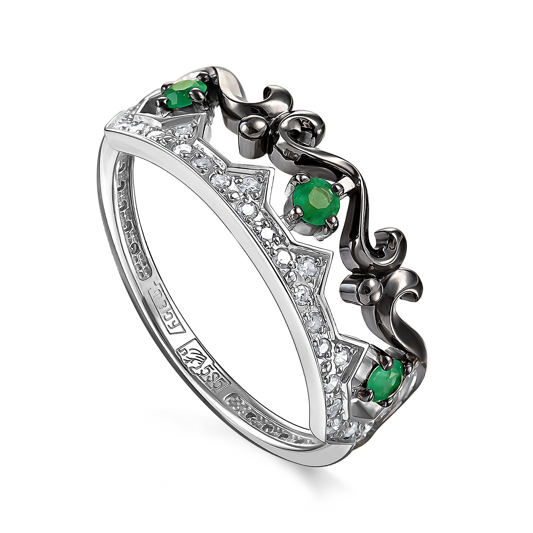 Кольцо тонкое, серебро, 925 проба, изумруд, фианит